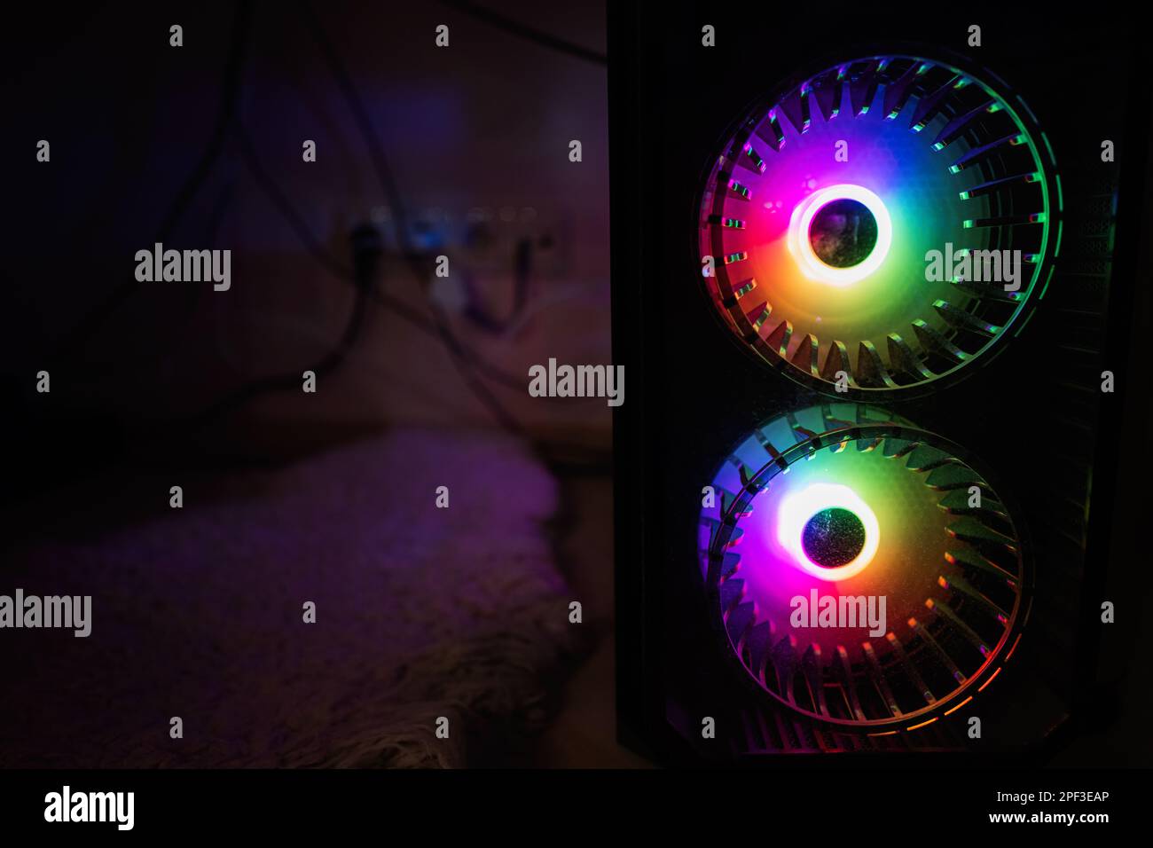 Gaming PC box with cooling setup and full RGB light inside Stock Photo ...