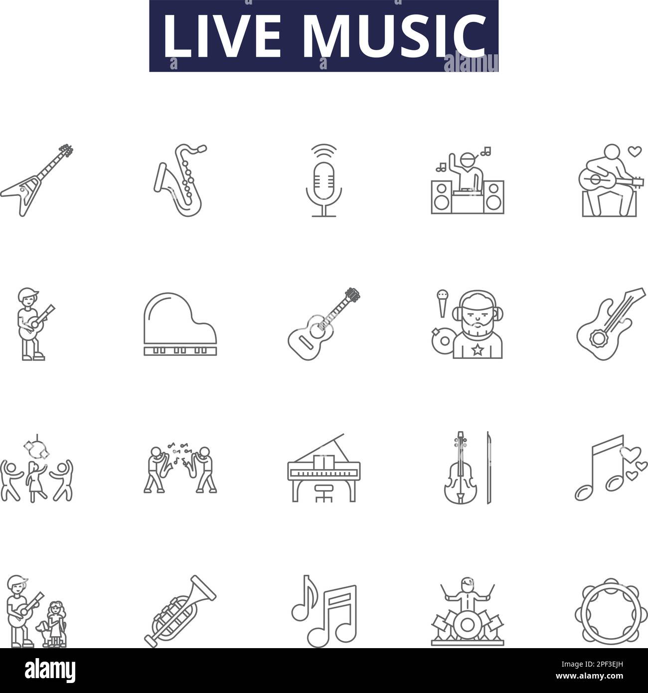 Live music line vector icons and signs. Gigs, Performance, Groove, Sing ...