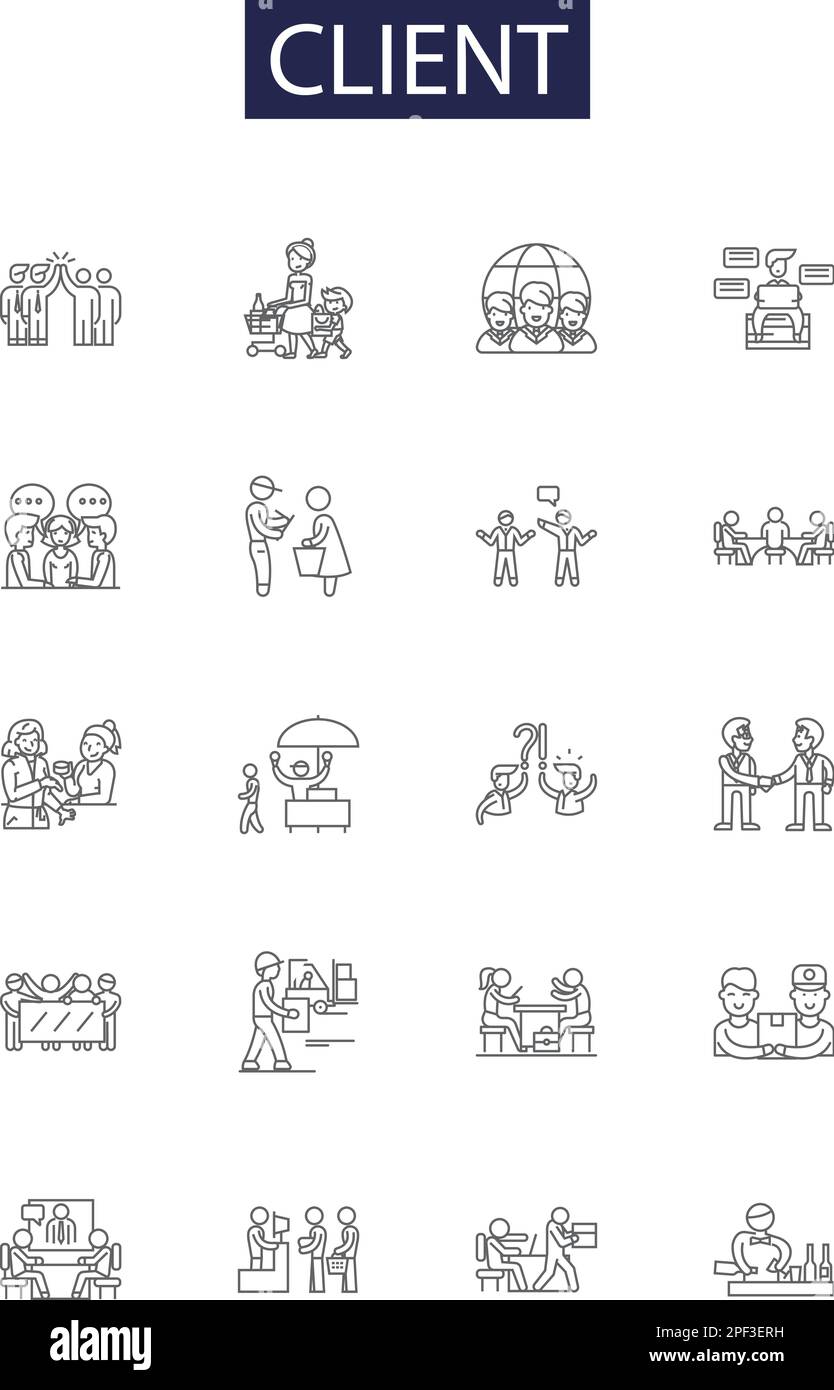 Client line vector icons and signs. business, customer, meeting, people ...