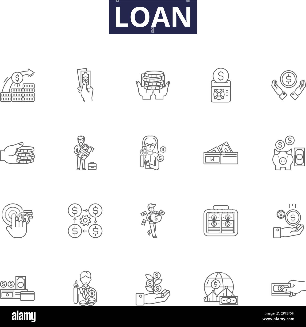 Loan line vector icons and signs. Lend, Mortgage, Credit, Funds ...