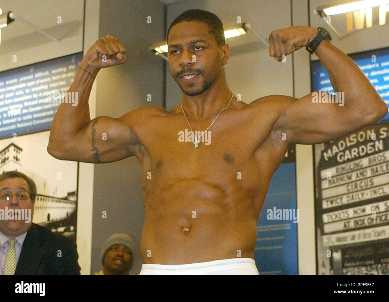 Heavyweight contender Monte Barrett, of New York, weighs in at New York ...