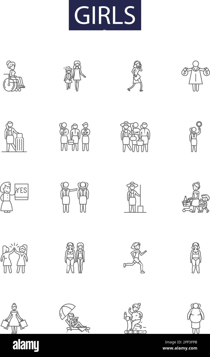 Girls line vector icons and signs. Females, Women, Ladies, Teens ...