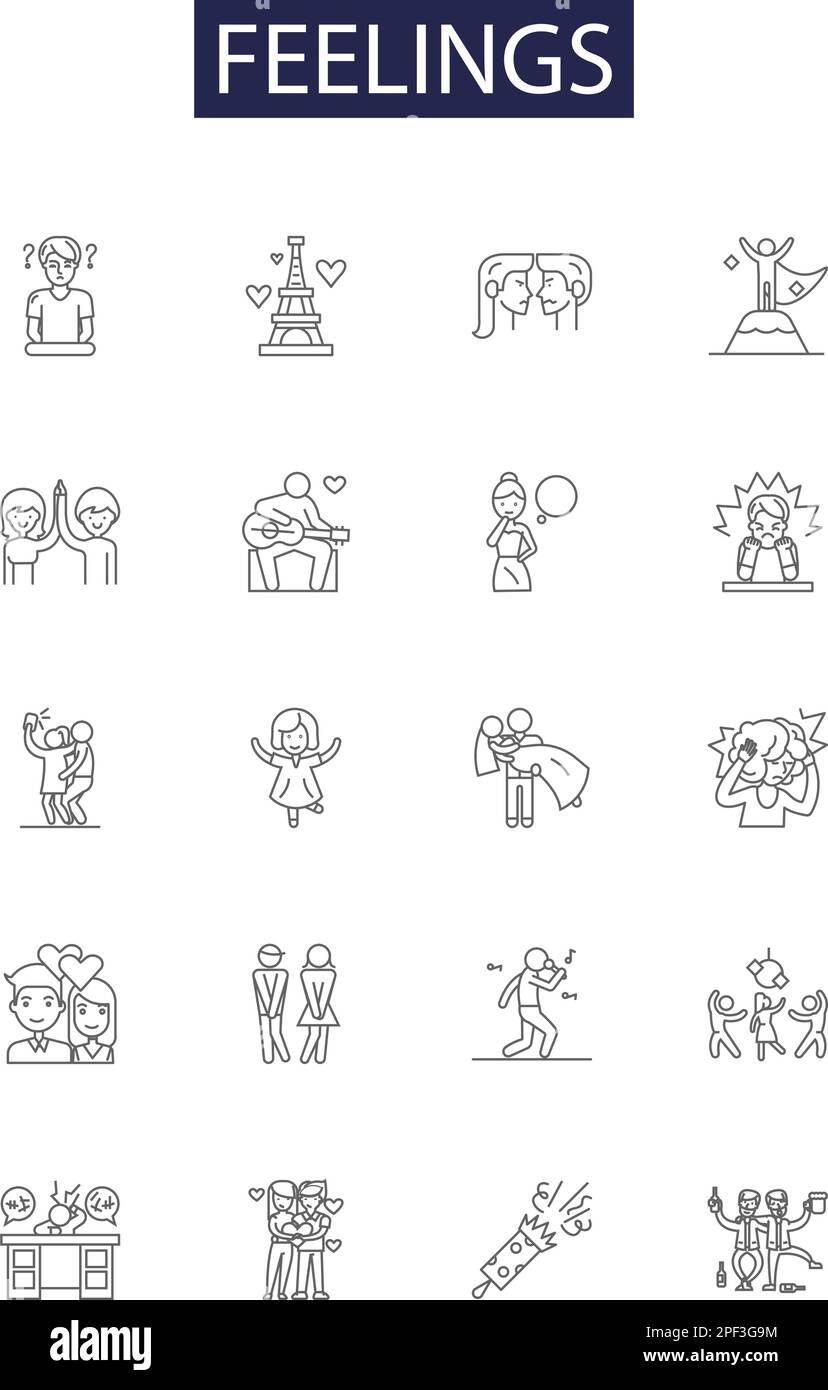 Feelings line vector icons and signs. Joy, Love, Hope, Anger, Fear ...
