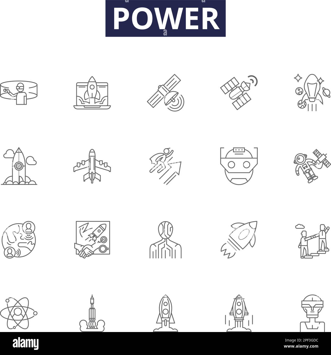 Power line vector icons and signs. Force, Capacity, Strength, Might ...