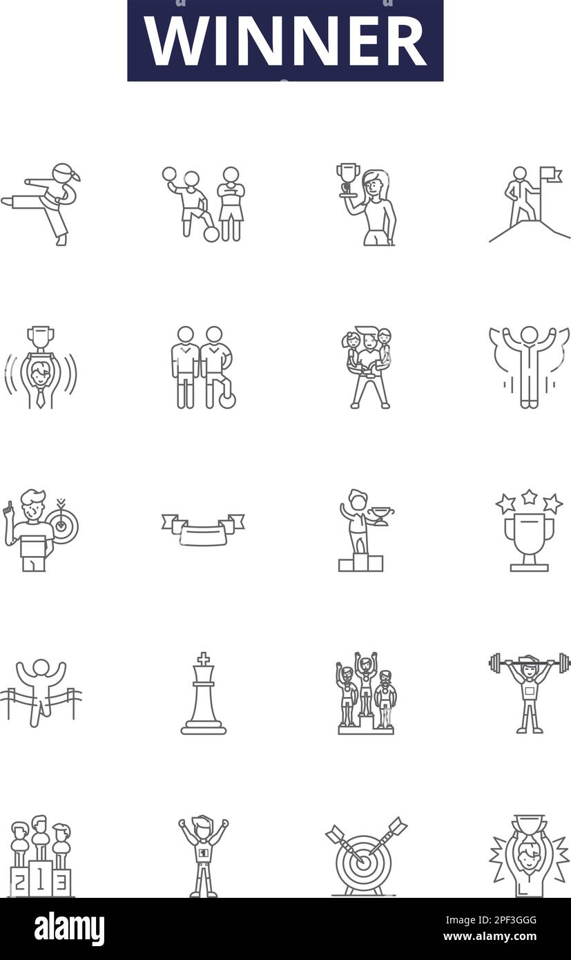 Winner line vector icons and signs. triumphant, conquering, successful ...