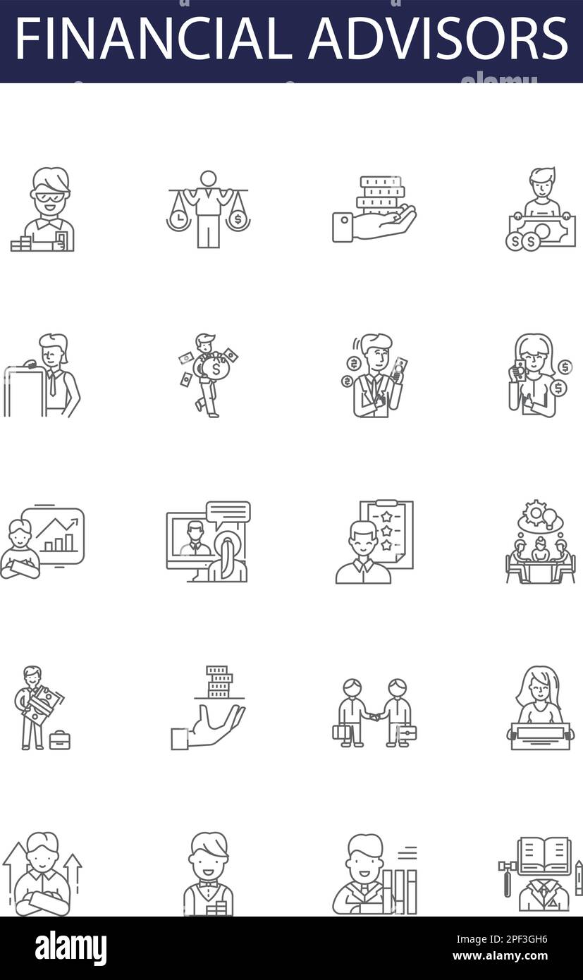Financial advisors line vector icons and signs. Advisors, Investment ... Financial advisors line vector icons and signs. Advisors, Investment ...