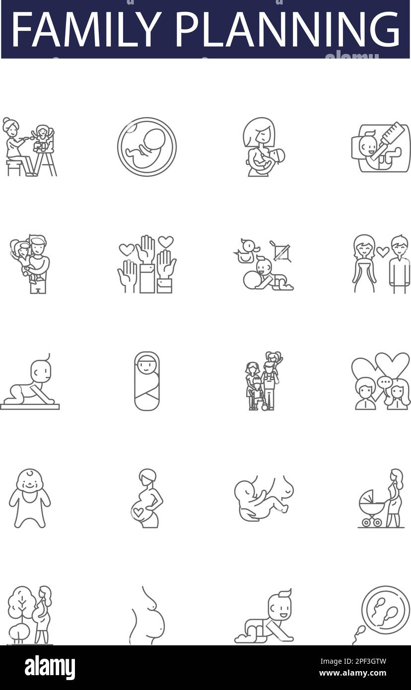 Family planning line vector icons and signs. happy, together, home, man ...