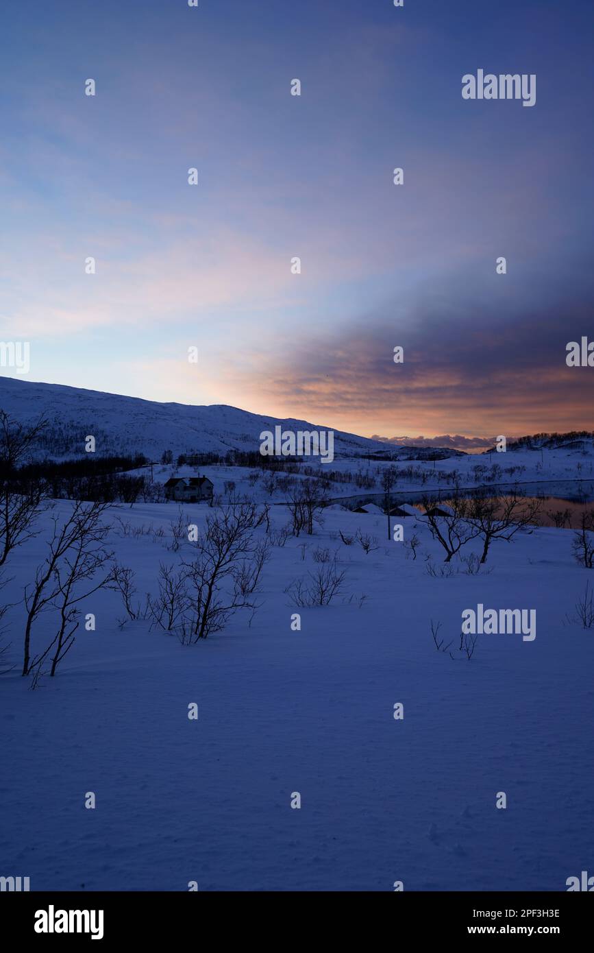 snowy nature landscape in tromso fjords, norway Stock Photo - Alamy