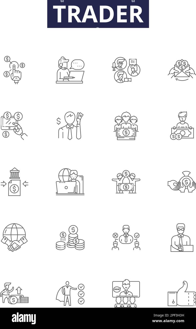 Trader line vector icons and signs. Importer, Broker, Dealer, Merchant, Entrepreneur ...