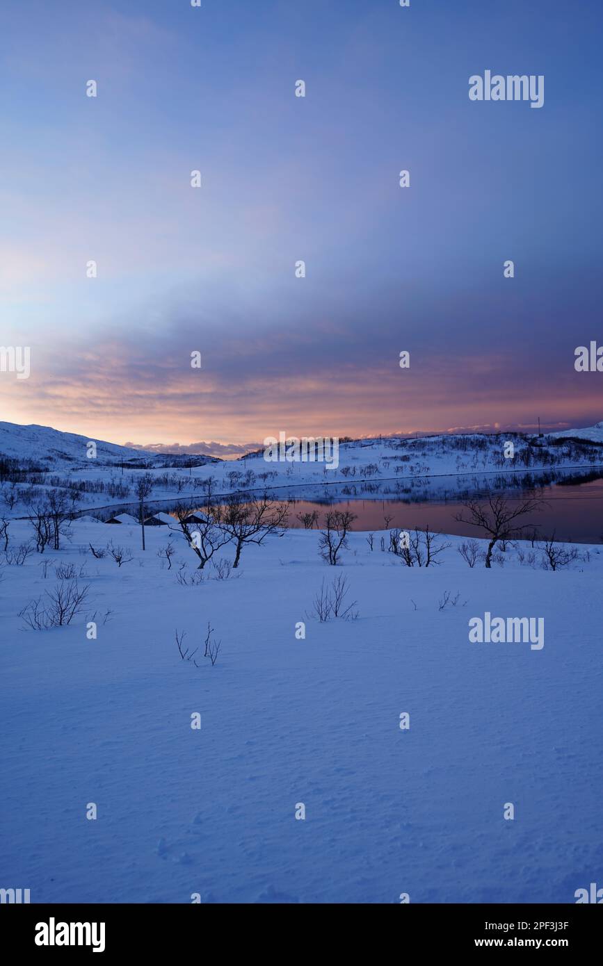 snowy nature landscape in tromso fjords, norway Stock Photo - Alamy