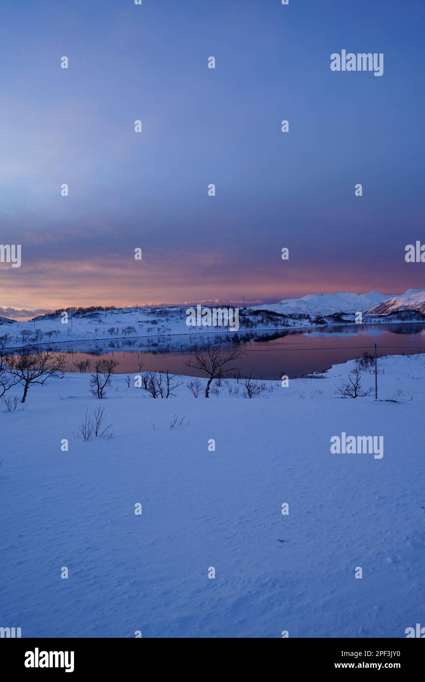 snowy nature landscape in tromso fjords, norway Stock Photo - Alamy