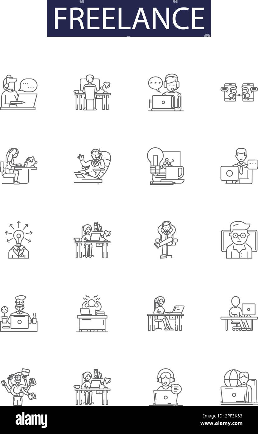 Freelance line vector icons and signs. Outsourcer, Gigging, Self ...