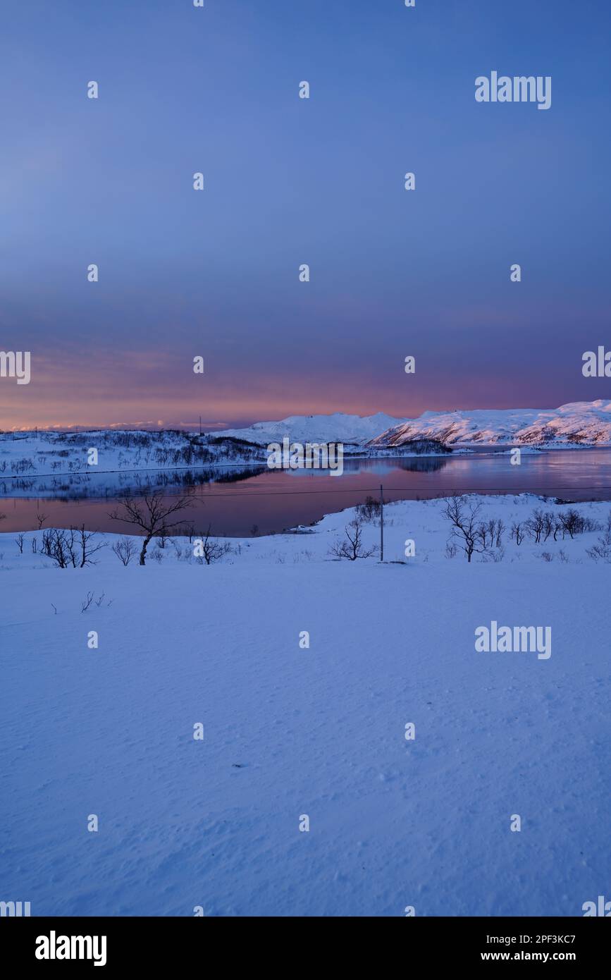 snowy nature landscape in tromso fjords, norway Stock Photo - Alamy