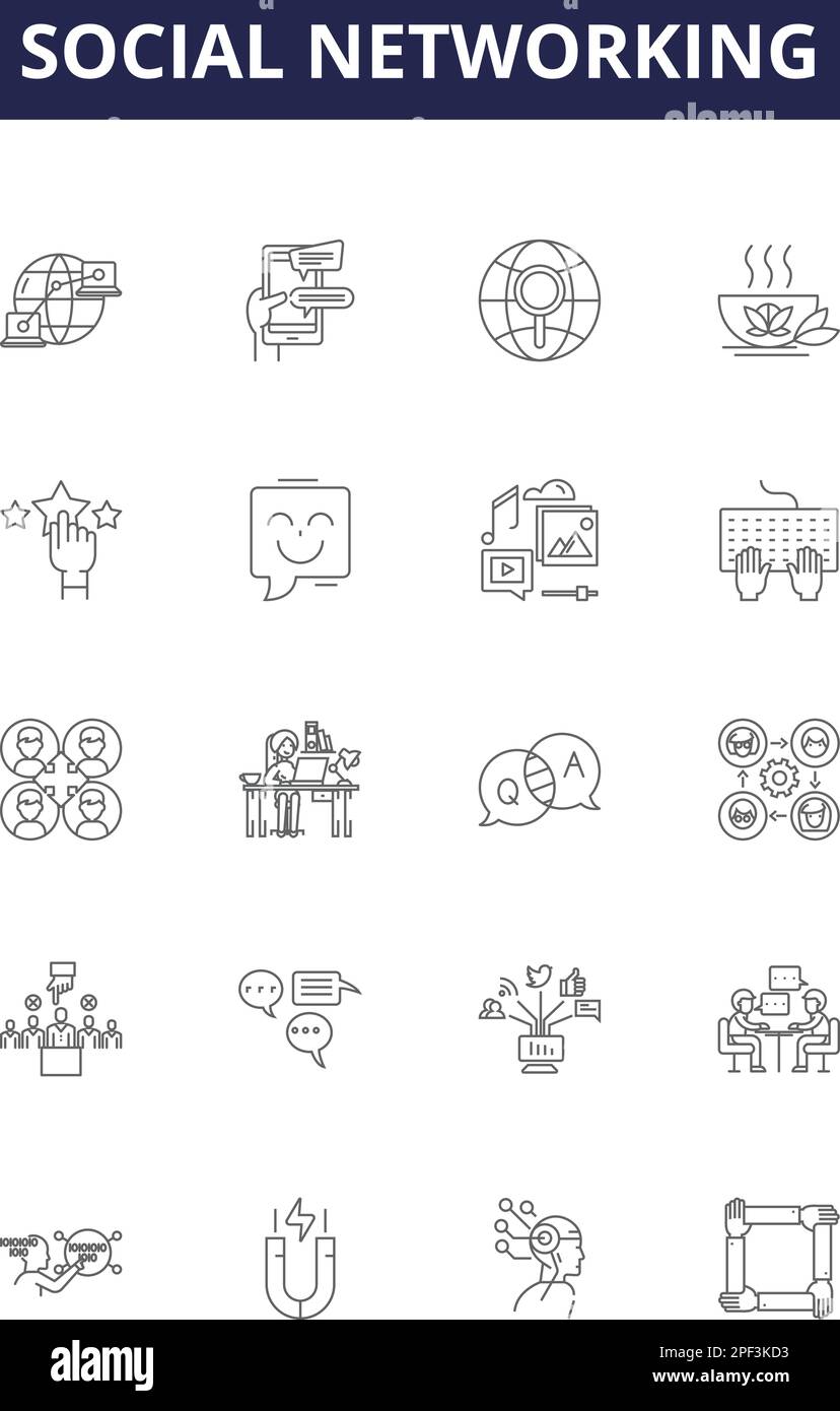 Social networking line vector icons and signs. Social, Connecting ...