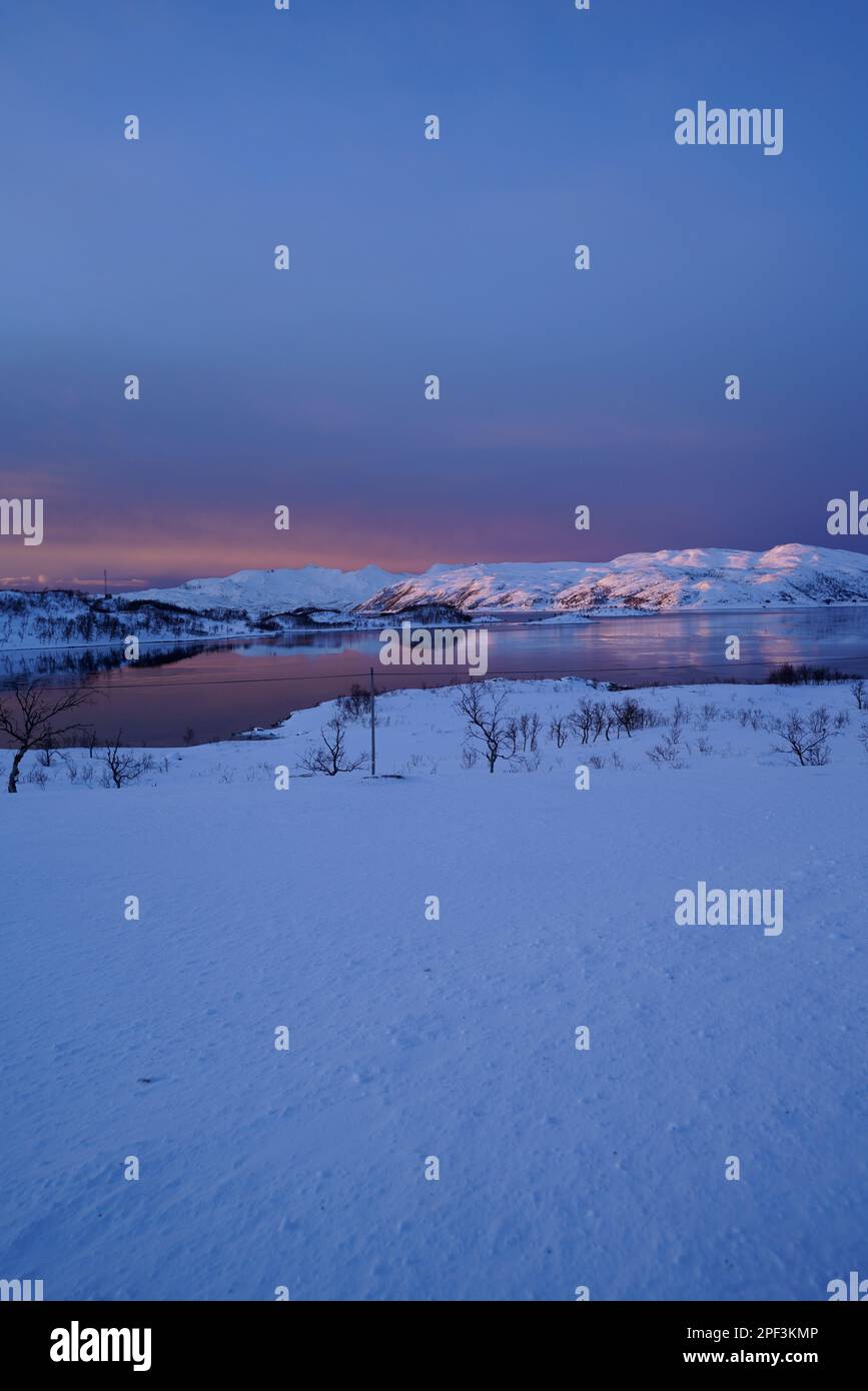 snowy nature landscape in tromso fjords, norway Stock Photo - Alamy