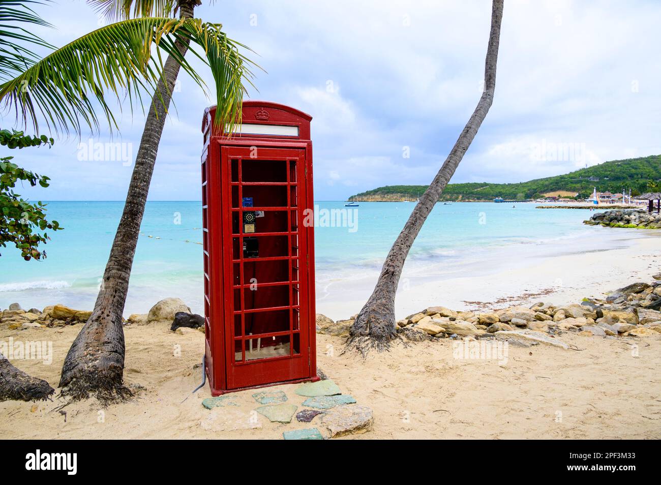 Phone booth in Dickenson Bay on Antigua in the Caribbean Stock Photo ...
