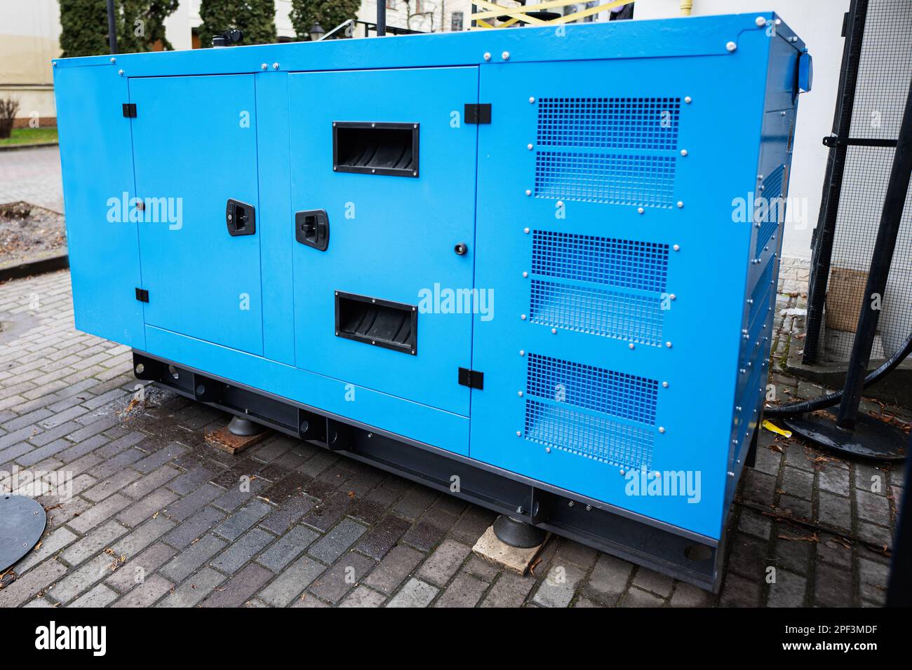 Blue mobile diesel generator for emergency electric power Stock Photo ...
