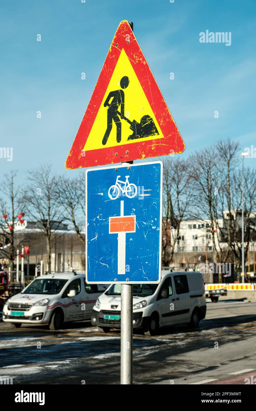 Sandnes, Norway, March 2023, Norwegian Road Traffic Warning Sign Men At ...