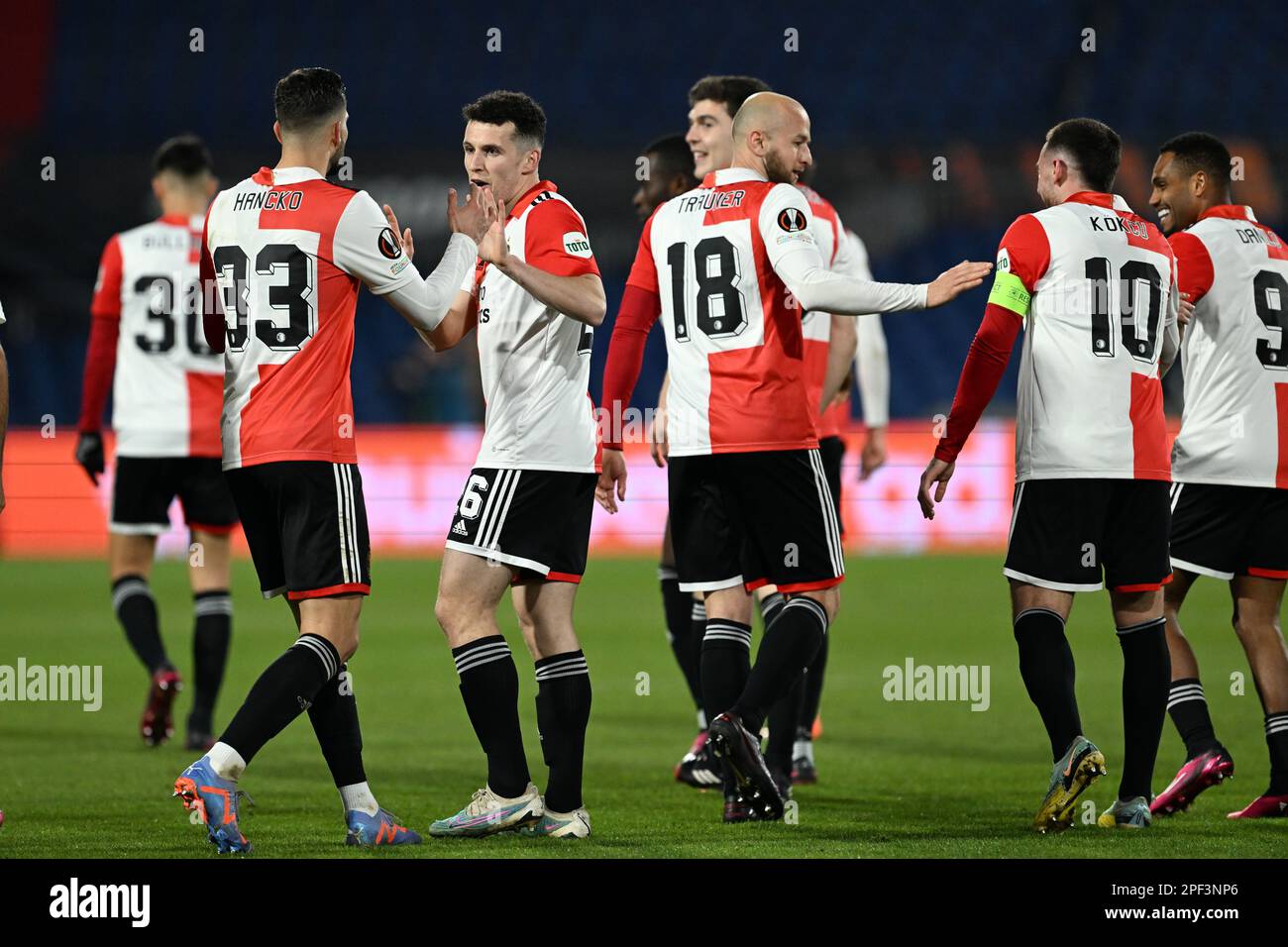 ROTTERDAM - (lr) David Hancko of Feyenoord, Oussama Idrissi of Feyenoord, Gernot Trauner of ...