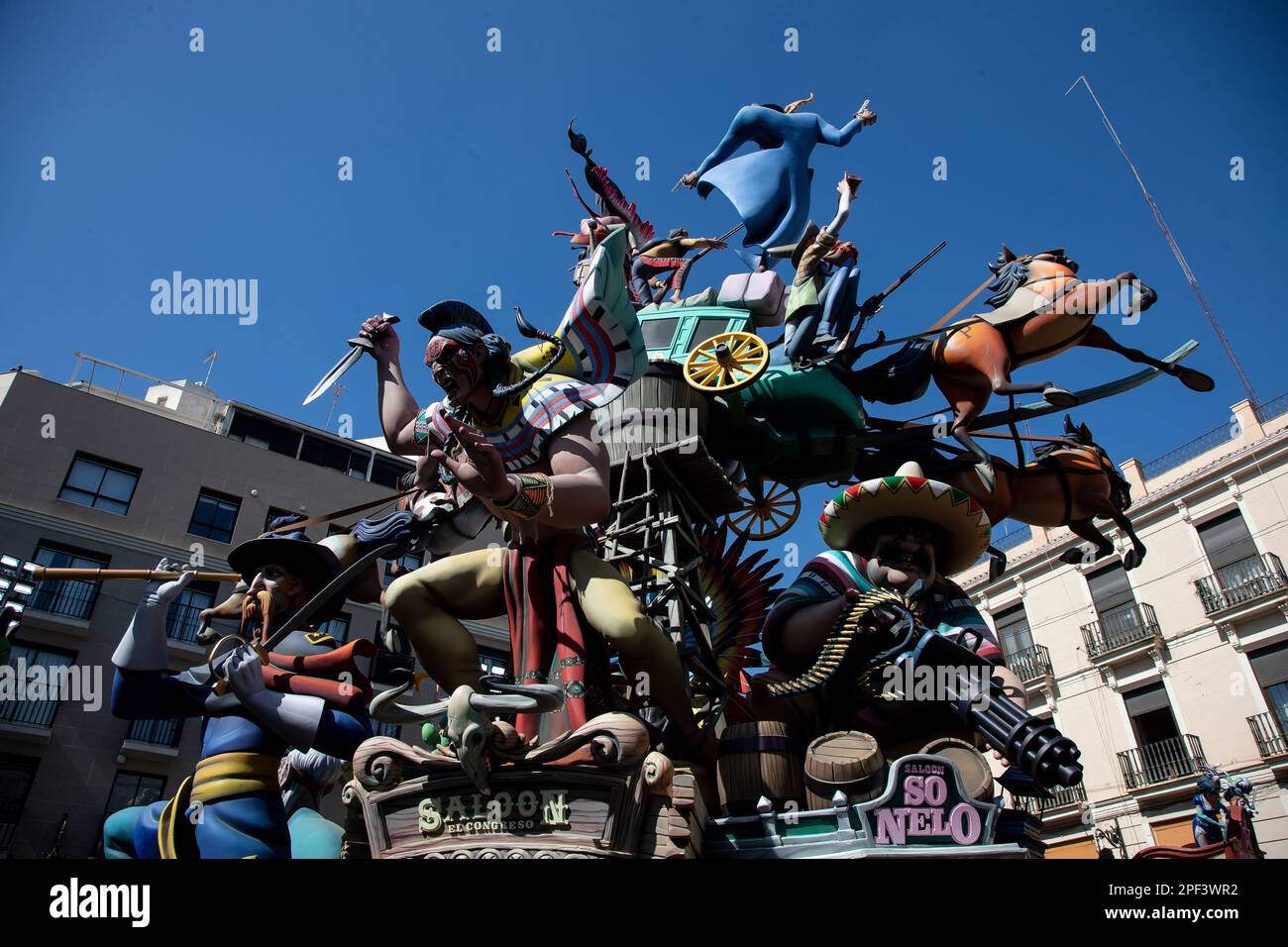 Valencia, Spain. 16th Mar, 2023. This photograph shows a 'falla' (a ...