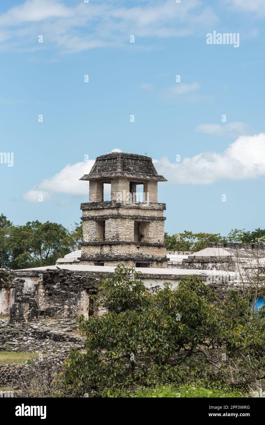Mayan Tower of the palace at Palenque, Mexico Stock Photo - Alamy