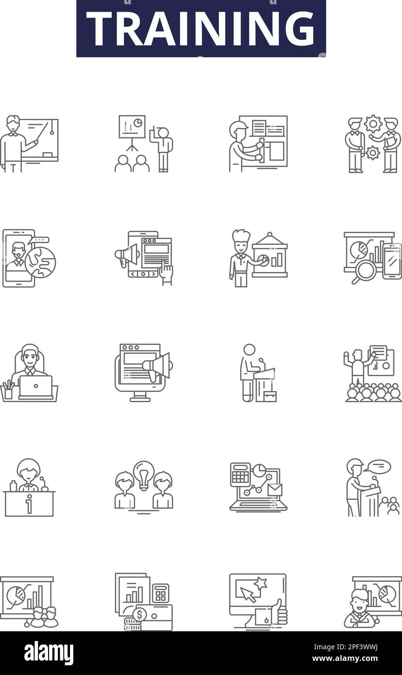 Training line vector icons and signs. Coaching, Tutoring, Drill ...