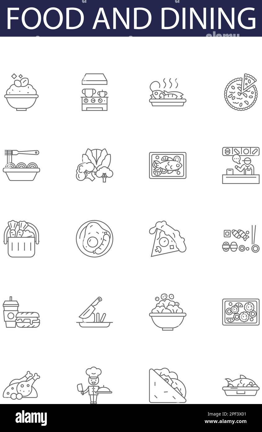 Food and dining line vector icons and signs. dining, dinner, lunch ...
