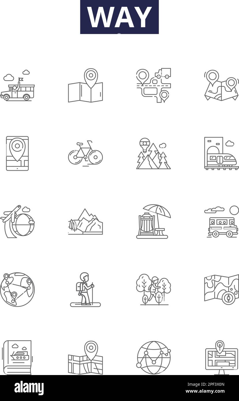 Way line vector icons and signs. Method, Journey, Avenue, Means, Road ...