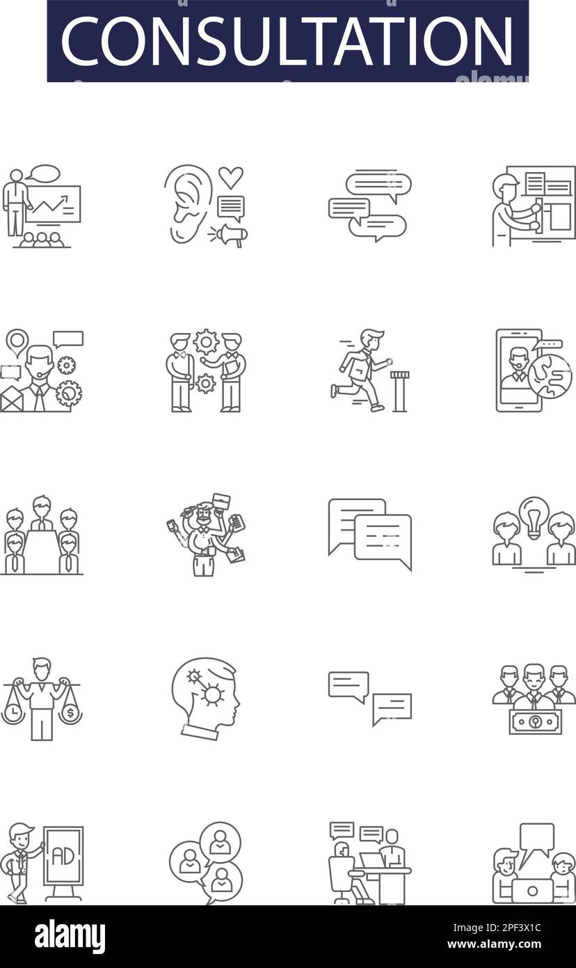 Consultation line vector icons and signs. Counsel, Assistence, Advice ...