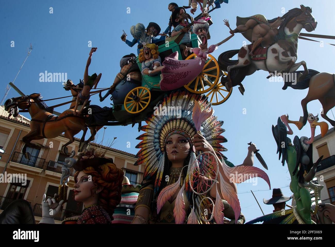 Valencia, Spain. 16th Mar, 2023. This photograph shows a 'falla' (a ...