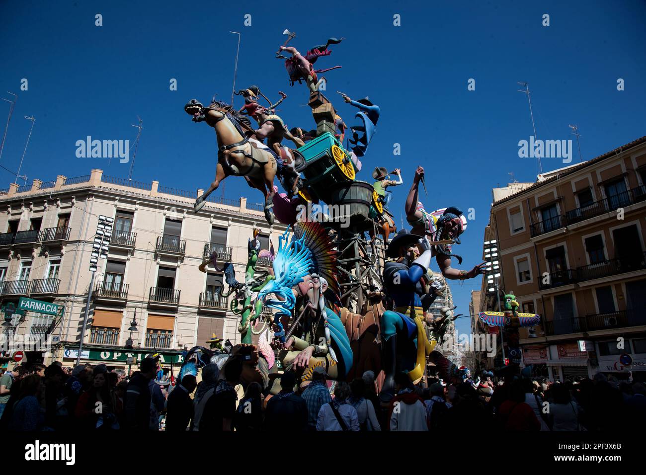 Valencia, Spain. 16th Mar, 2023. This photograph shows a 'falla' (a ...