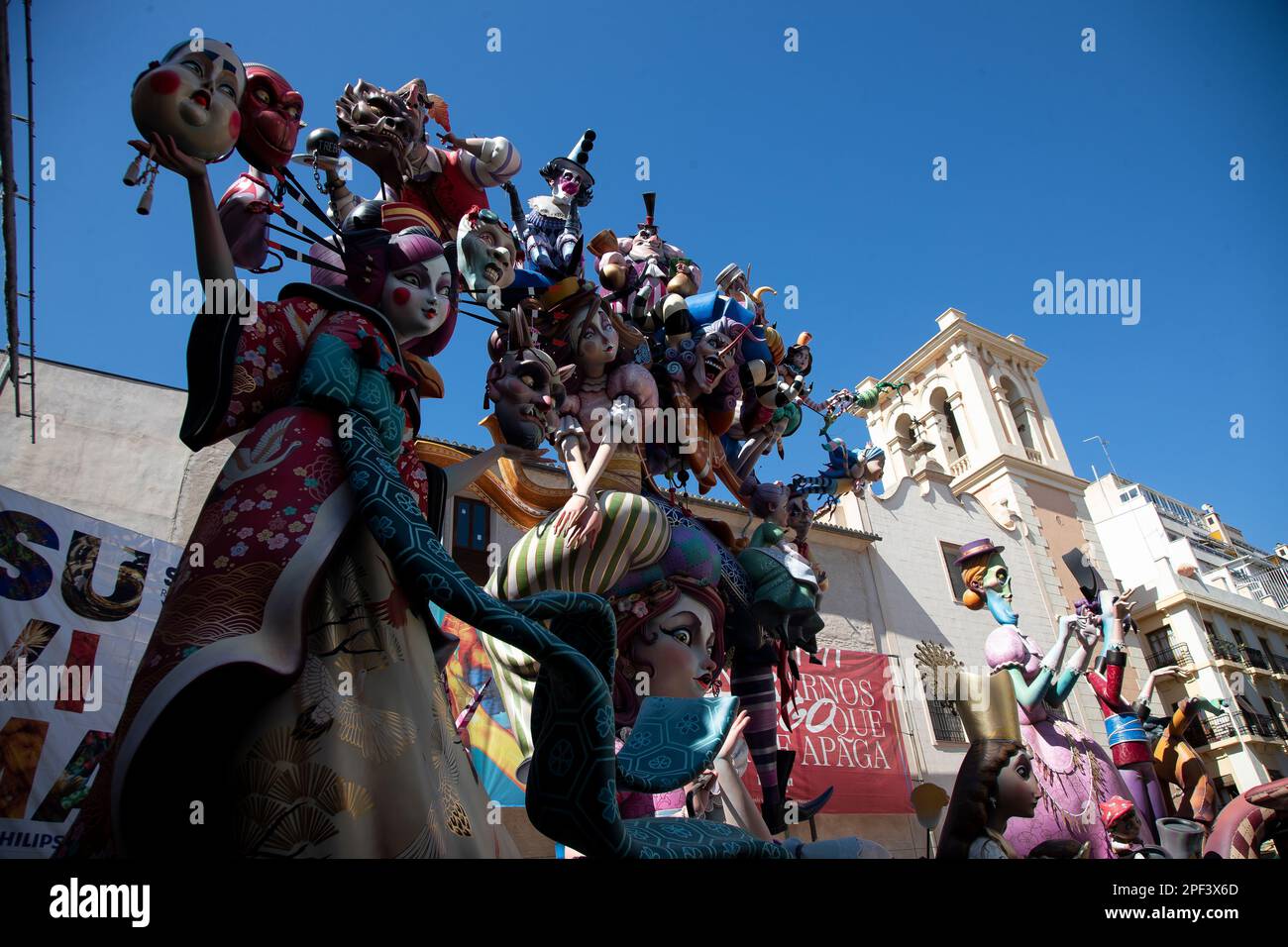 Valencia, Spain. 16th Mar, 2023. This photograph shows a 'falla' (a ...