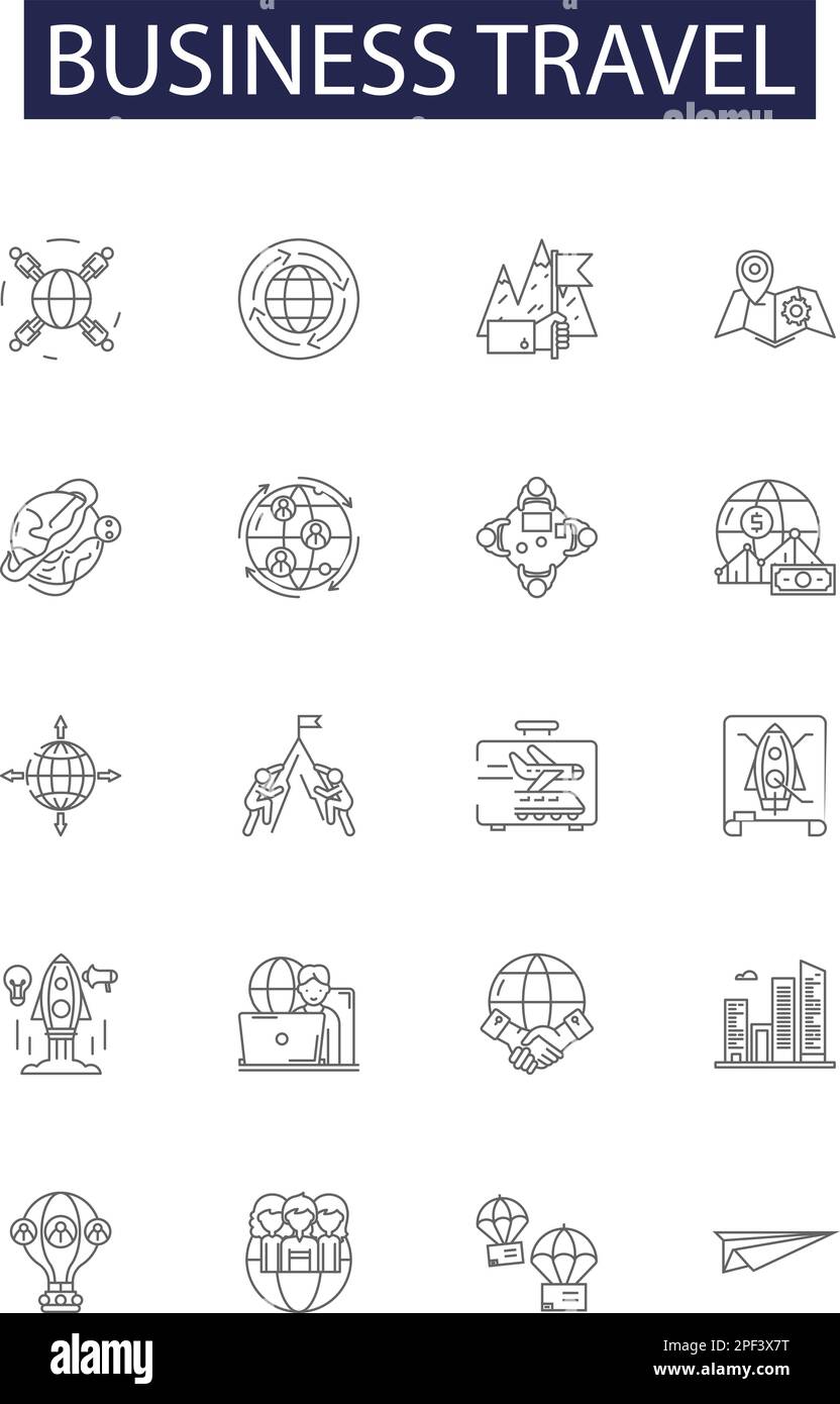 Business travel line vector icons and signs. business, trip, plane ...