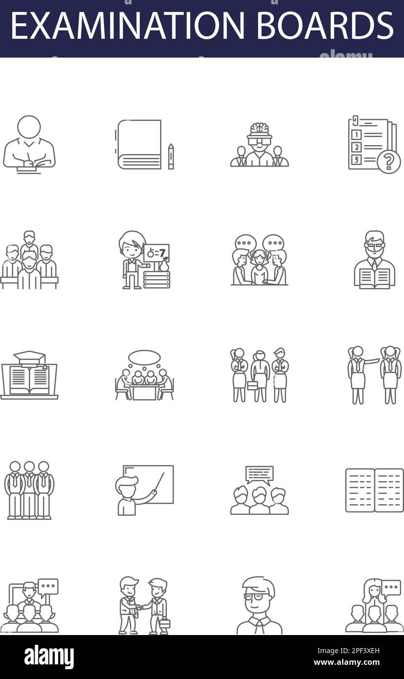 Examination boards line vector icons and signs. Evaluations ...