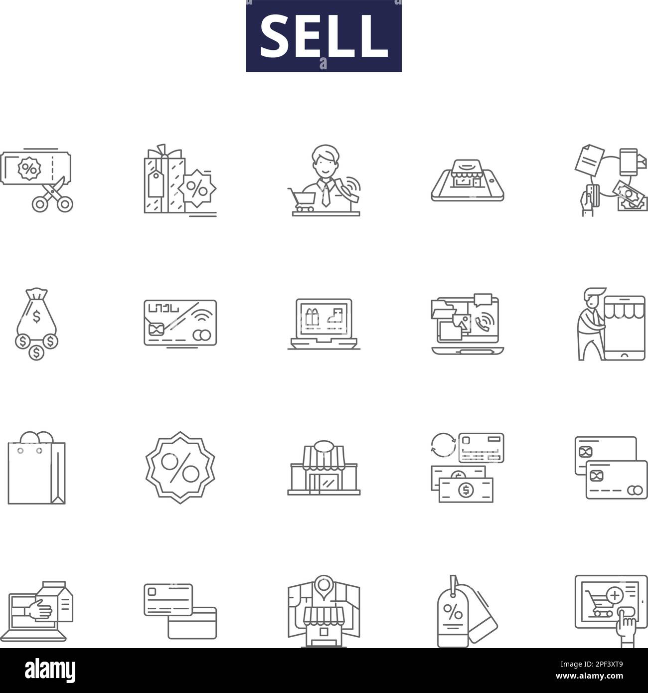 Sell line vector icons and signs. Market, Re-sell, Push, Exchange ...