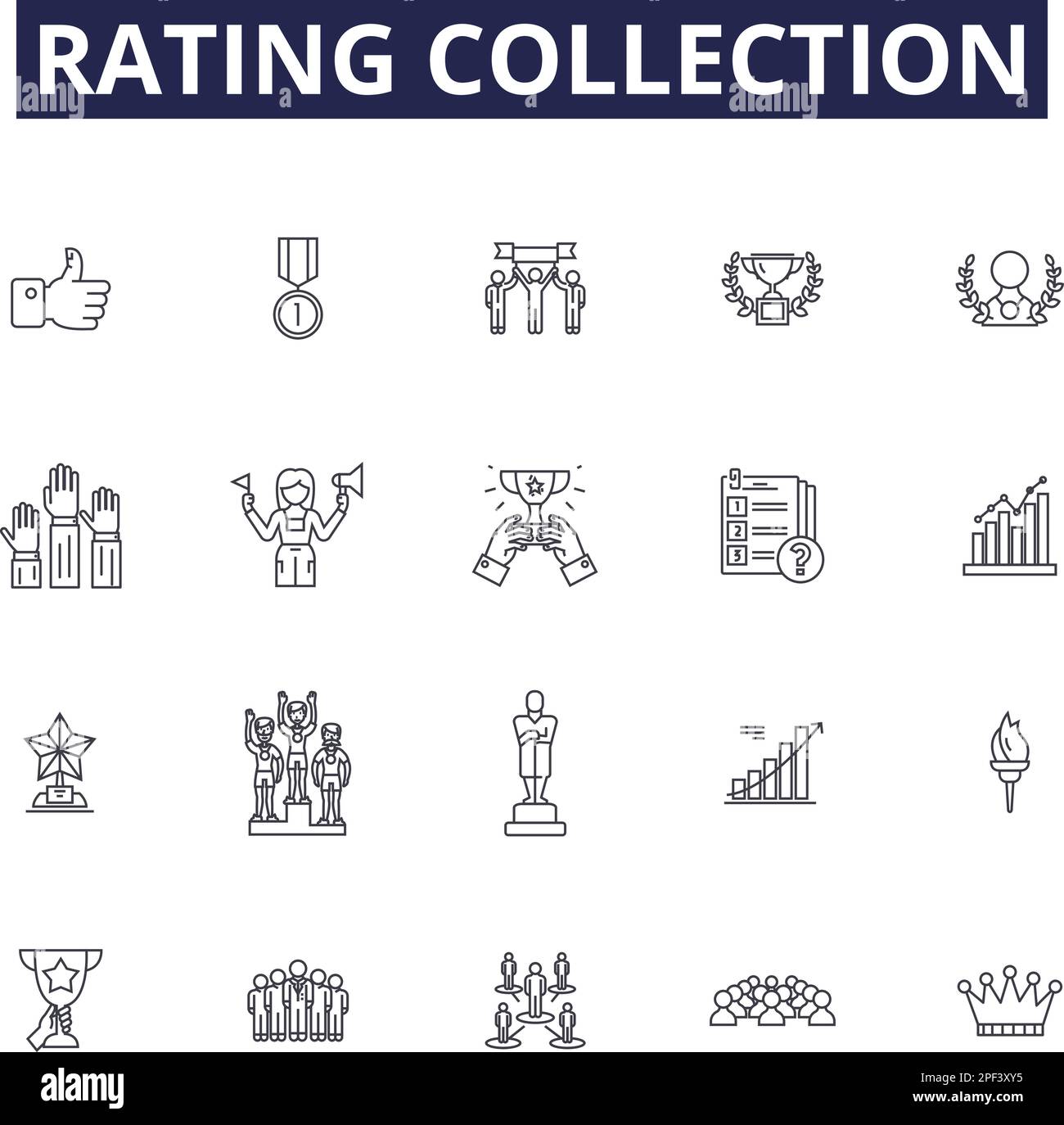 Rating collection line vector icons and signs. Collection, Evaluation, Assessments, Results ...