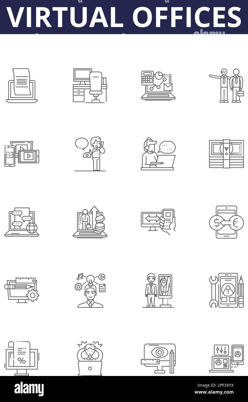 Virtual offices line vector icons and signs. Offices, Remote ...