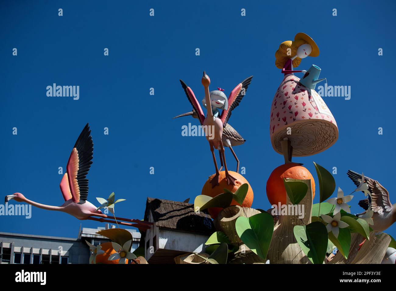 Valencia, Spain. 16th Mar, 2023. This photograph shows a 'falla' (a ...