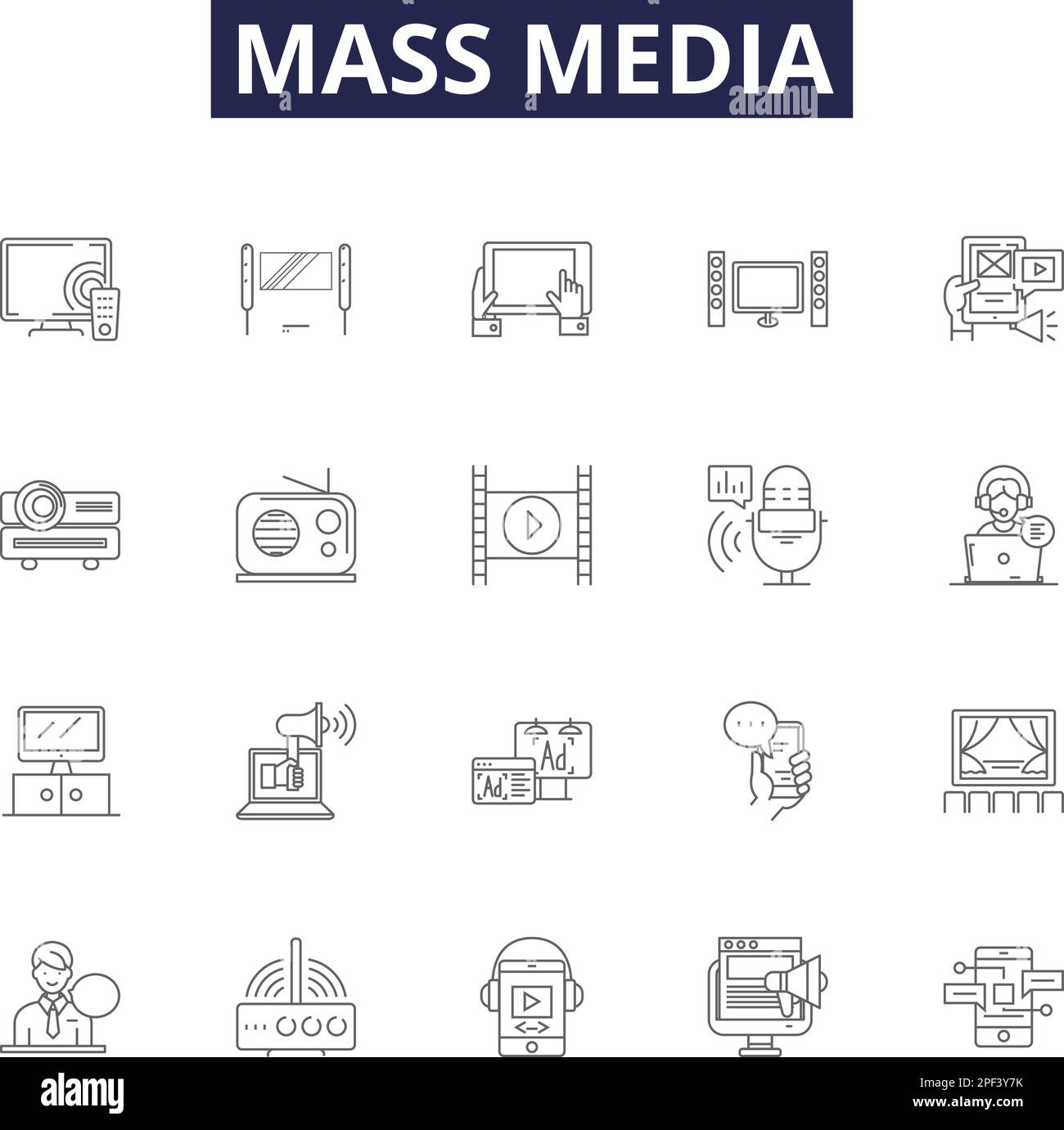 Mass media line vector icons and signs. Mass, Communication, Broadcast ... Mass media line vector icons and signs. Mass, Communication, Broadcast ...