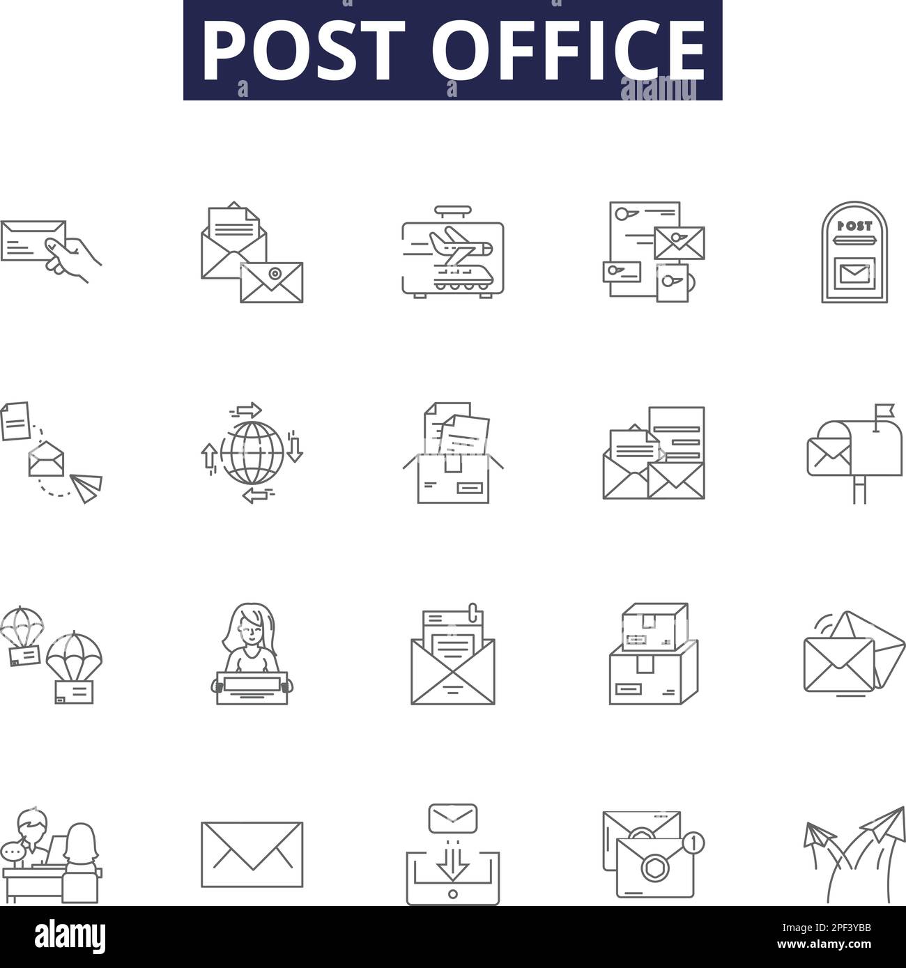 Post office line vector icons and signs. Mail, Postman, Courier ...