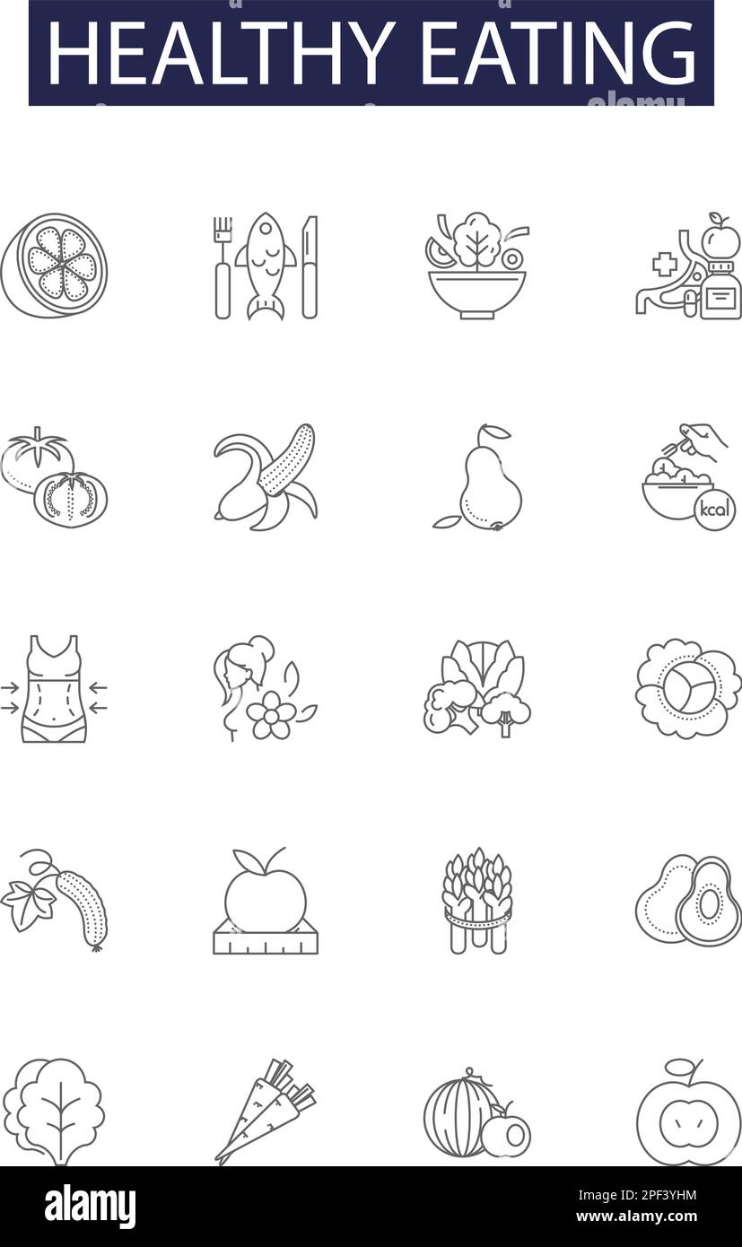 Healthy eating line vector icons and signs. Nutrition, Fruits ...