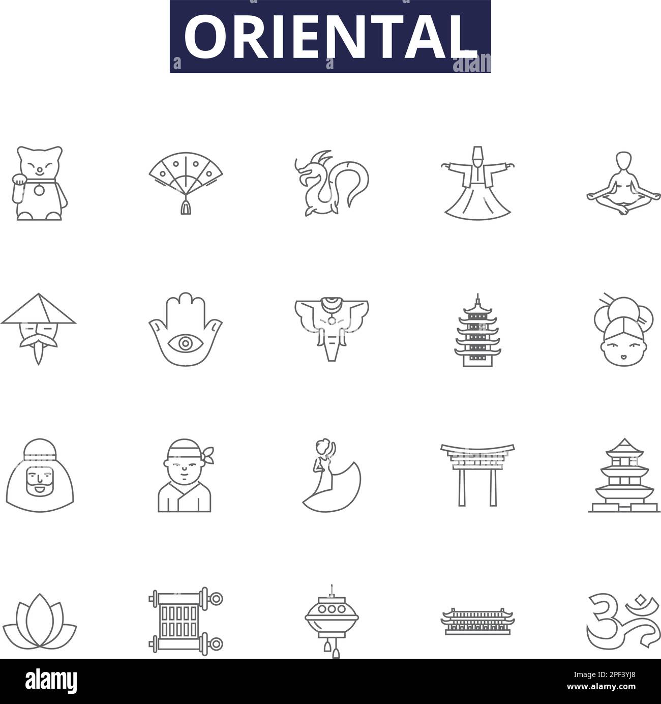 Oriental line vector icons and signs. Far-East, Asian, China, Japan ...