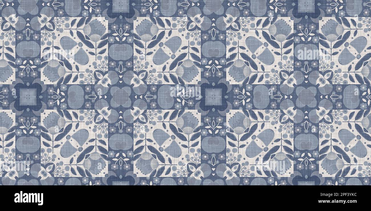 Farm house blue damask seamless border. Tonal french intricate cottage ...