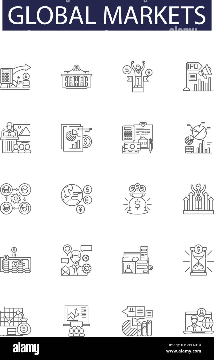 Global markets line vector icons and signs. Global, International ...