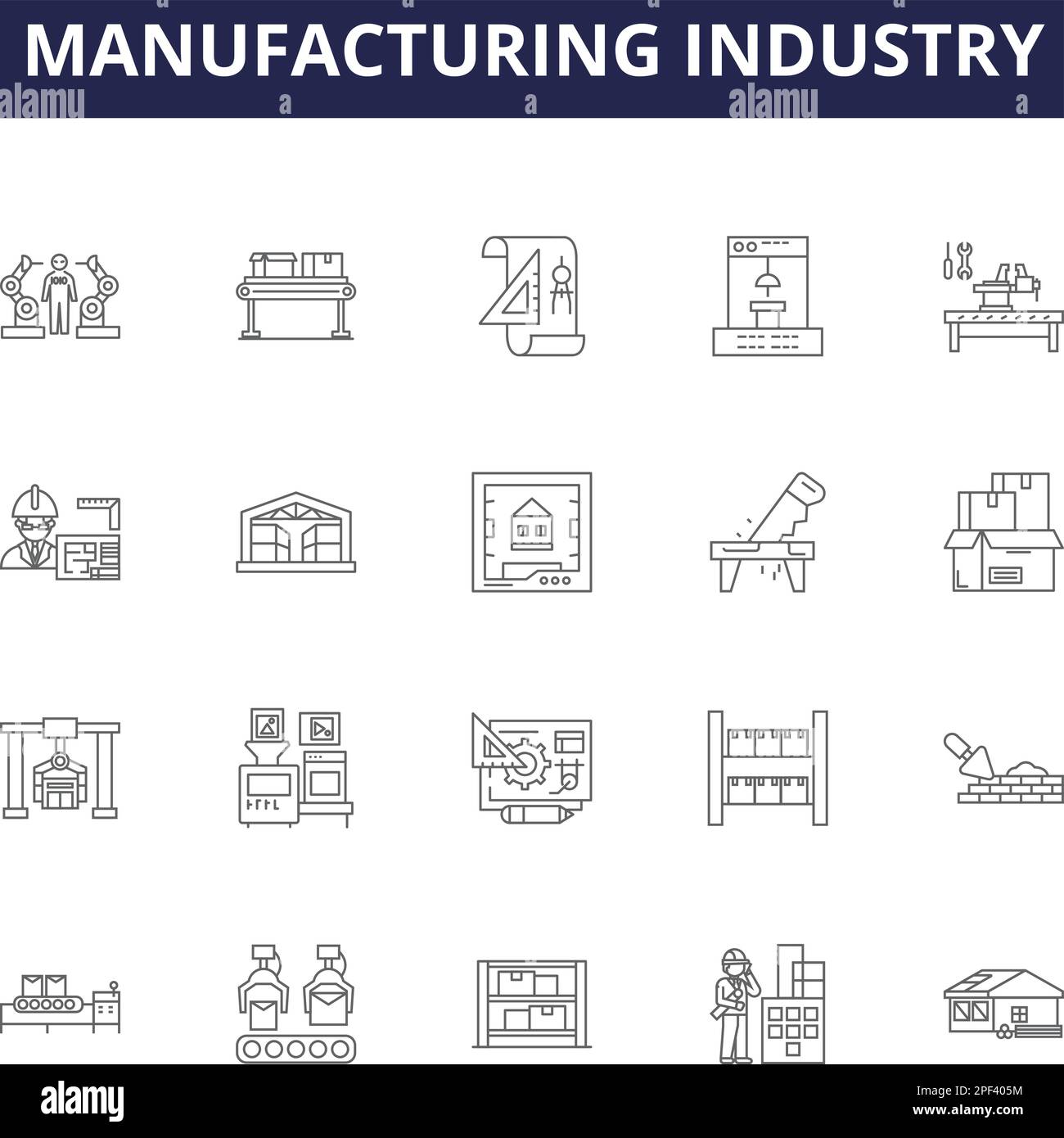 Manufacturing industry line vector icons and signs. Industry, Producing ... Manufacturing industry line vector icons and signs. Industry, Producing ...