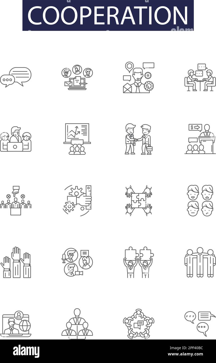 Cooperation line vector icons and signs. fellowship, unity, harmony ...