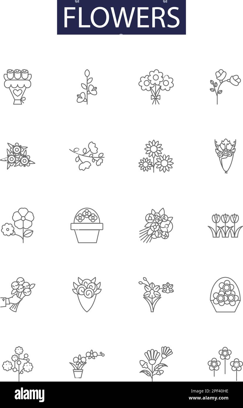 Flowers line vector icons and signs. Petals, Roses, Daisies, Thistles ...