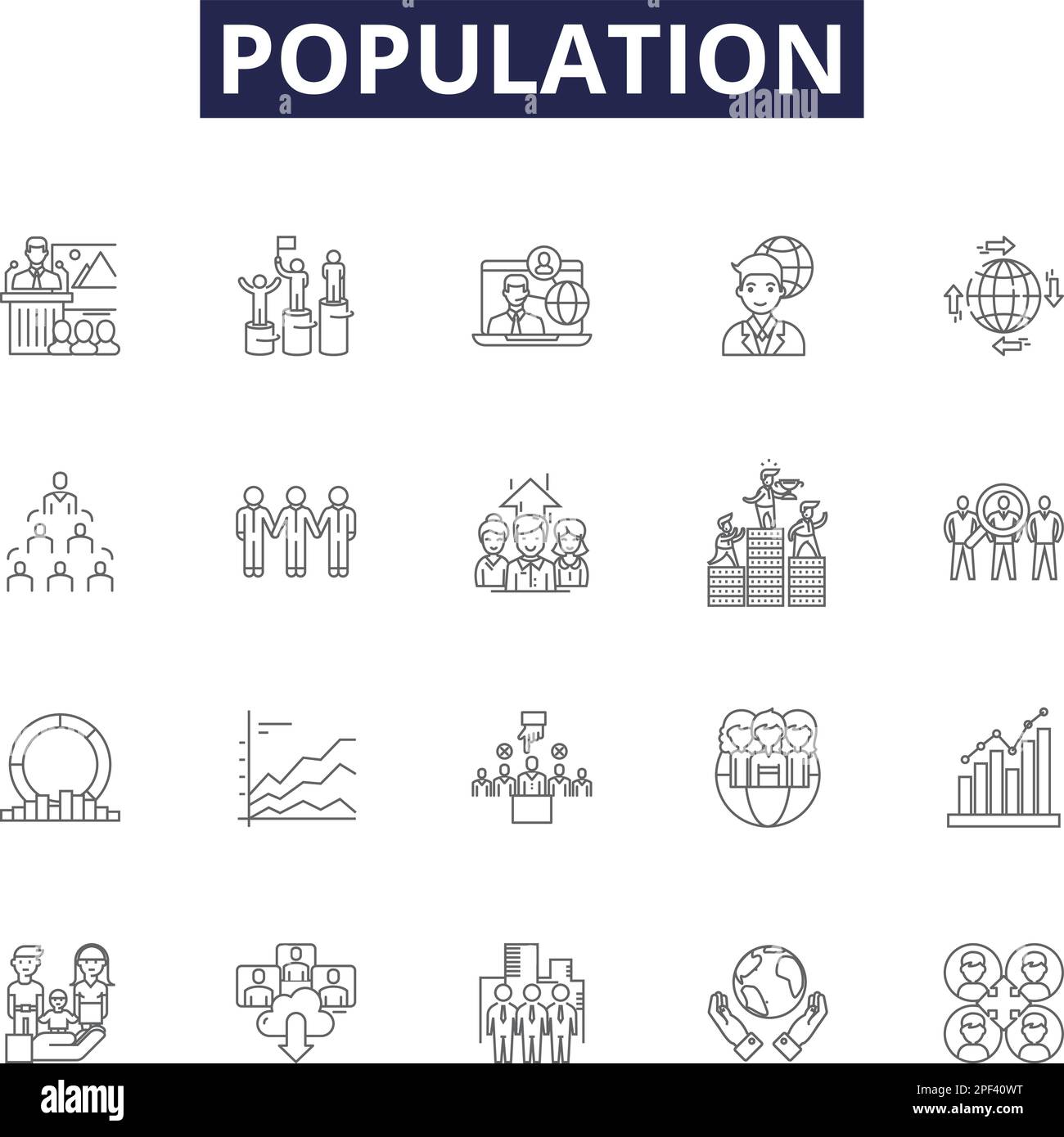 Population line vector icons and signs. Demography, Density, Census ... Population line vector icons and signs. Demography, Density, Census ...
