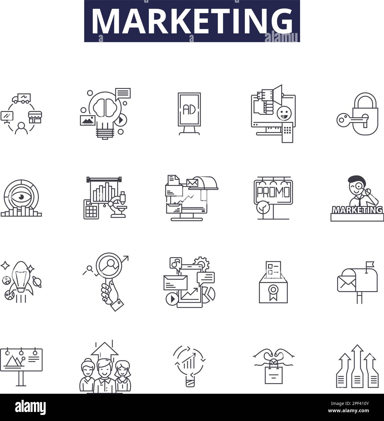 Marketing line vector icons and signs. advertising, strategy, branding, PR, segmentation ...