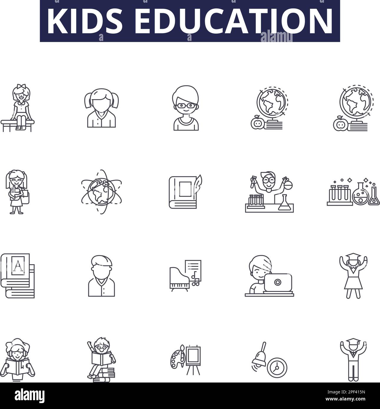 Kids education line vector icons and signs. childcare, curriculum, school, teaching, literacy ...